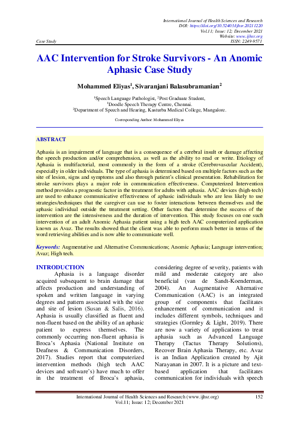 (PDF) AAC Intervention for Stroke Survivors - An Anomic Aphasic Case Study