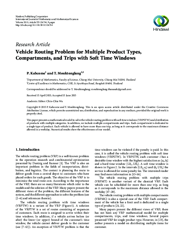 (PDF) Vehicle Routing Problem for Multiple Product Types, Compartments ...