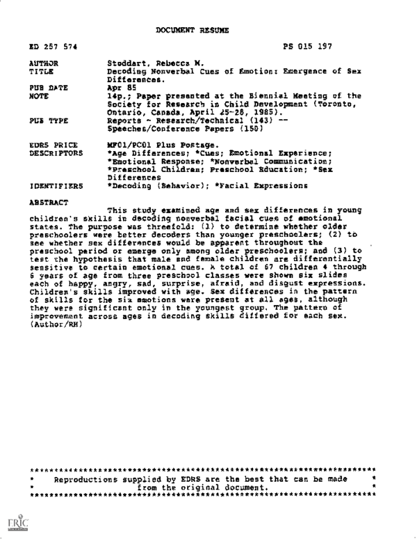 Pdf Sex Differences In Emotion Decoding Skills