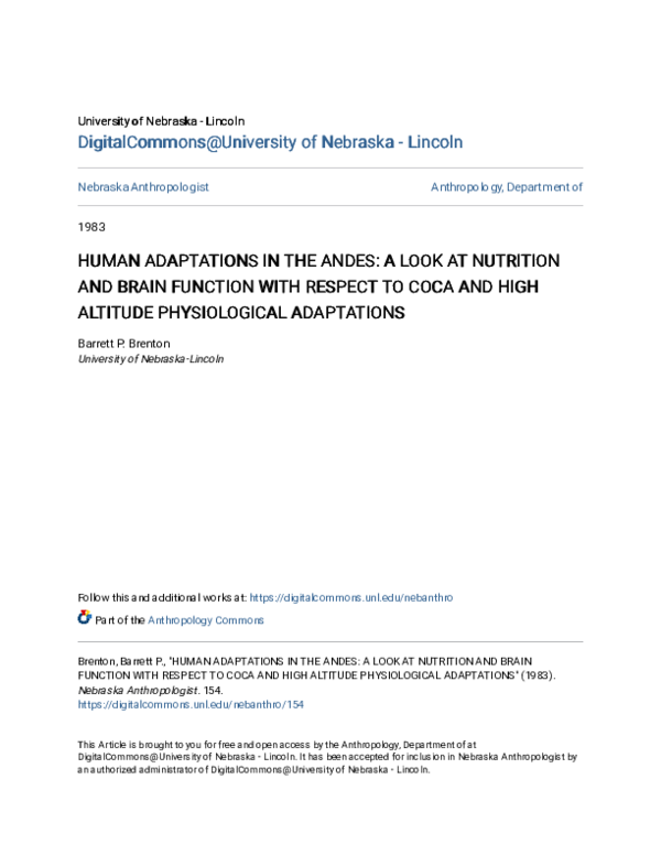 (PDF) Human Adaptations in the Andes: A Look at Nutrition and Brain ...