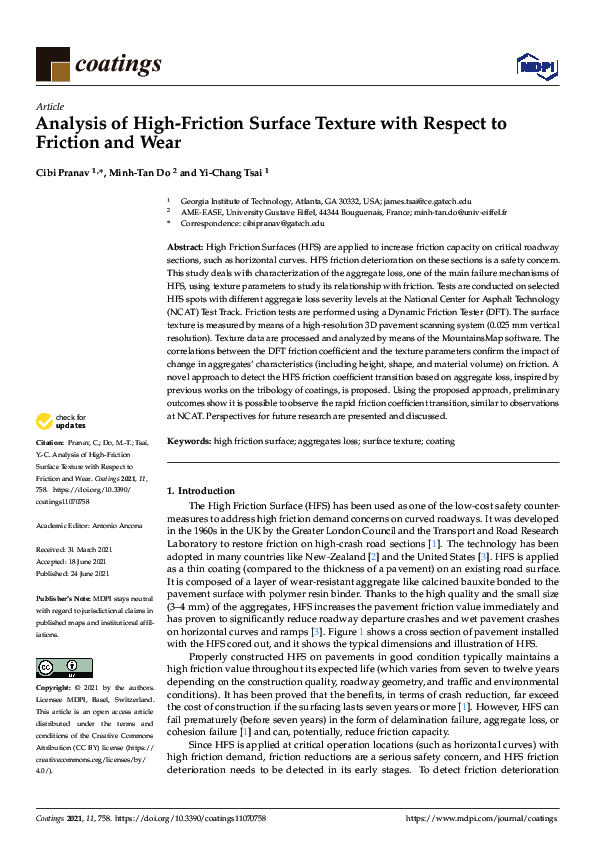 (PDF) Analysis of High-Friction Surface Texture with Respect to ...