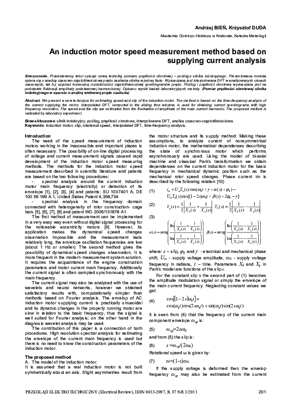 (PDF) An induction motor speed measurement method based on supplying ...