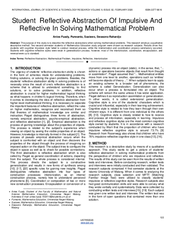 (PDF) Student Reflective Abstraction Of Impulsive And Reflective In Solving Mathematical Problem ...