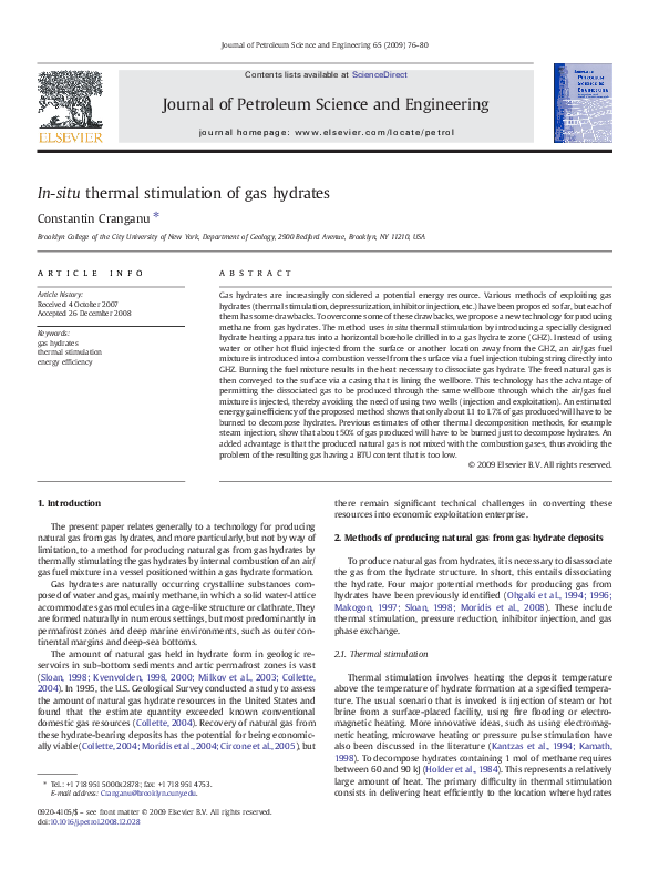 (PDF) In-situ thermal stimulation of gas hydrates