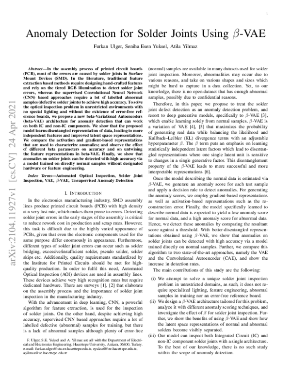 (PDF) Anomaly Detection for Solder Joints Using $\beta$-VAE