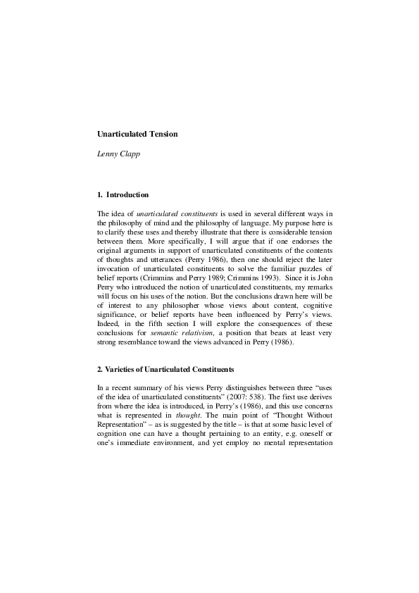(PDF) Unarticulated tension