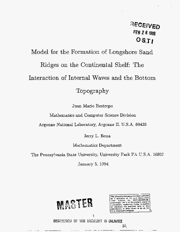 (PDF) Model for the formation of longshore sand ridges on the ...