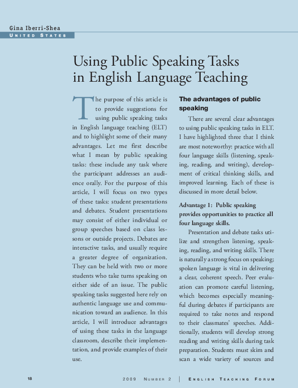 (PDF) Using Public Speaking Tasks in English Language Teaching