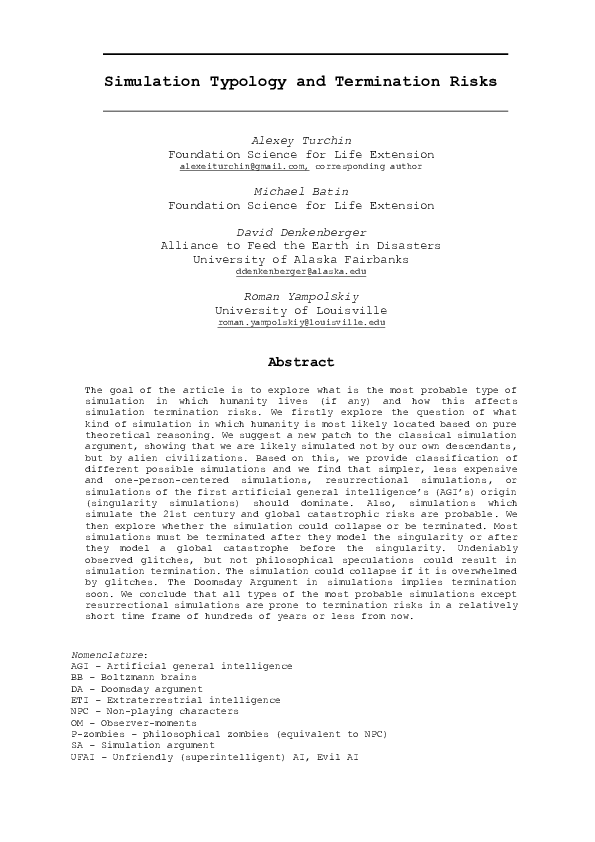 (PDF) Simulation Typology and Termination Risks