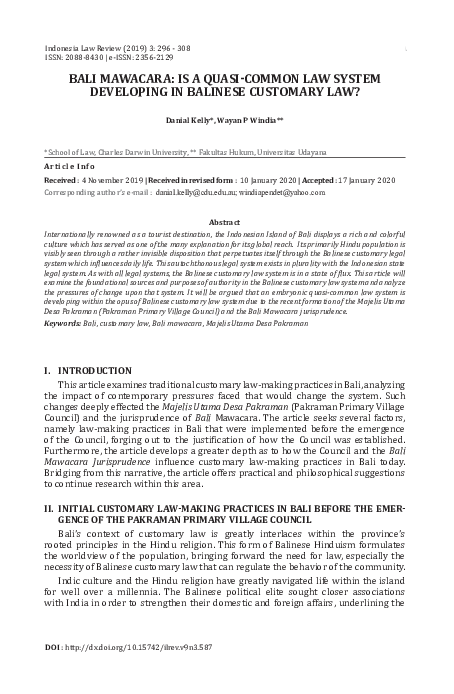 (PDF) Bali Mawacara: Is A Quasi-common Law System Developing in ...