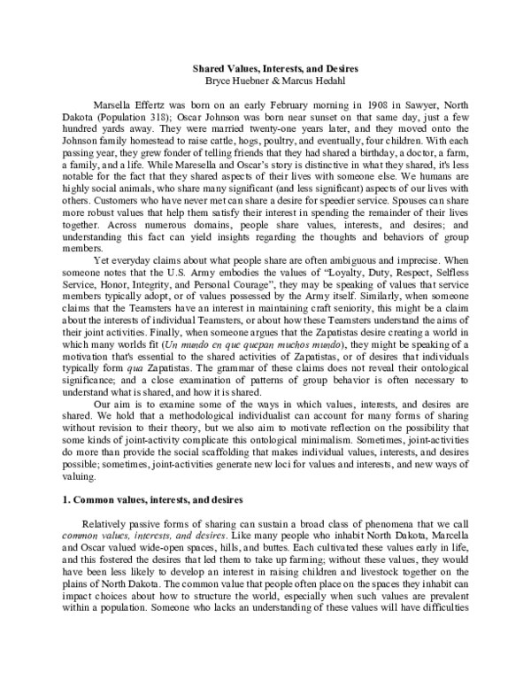 (PDF) Shared Values, Interests, and Desires