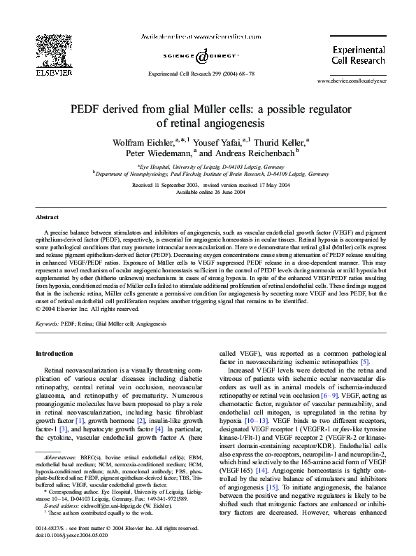 (PDF) PEDF derived from glial Müller cells: a possible regulator of ...