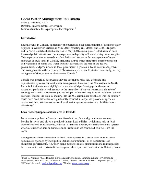 (PDF) Local Water Management in Canada