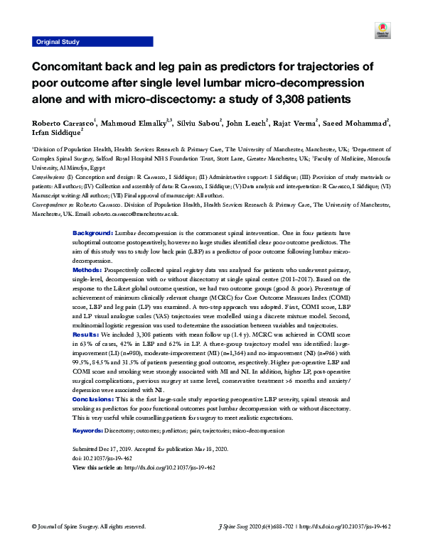 (PDF) Concomitant back and leg pain as predictors for trajectories of ...