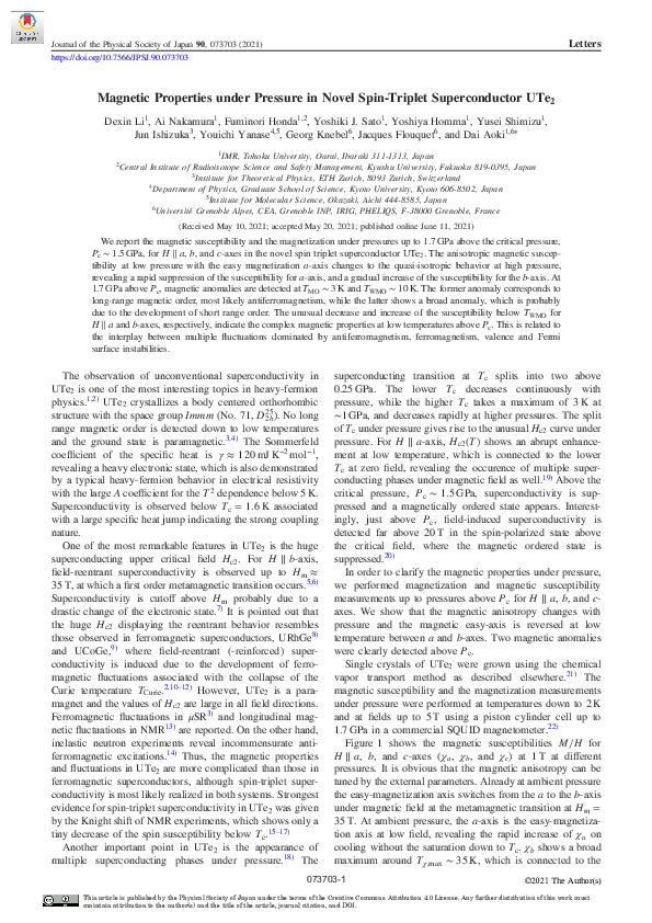 (PDF) Magnetic Properties under Pressure in Novel Spin-Triplet ...