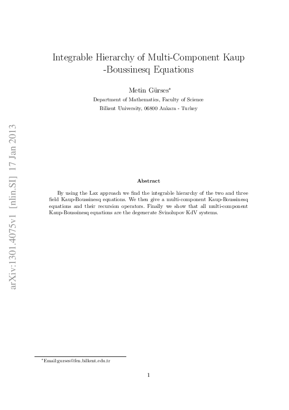 (PDF) Integrable Hierarchy of Multi-Component Kaup-Boussinesq Equations