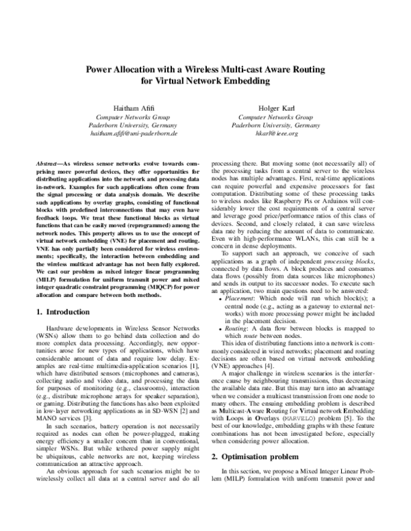 (PDF) Power Allocation with a Wireless Multi-cast Aware Routing for Virtual Network Embedding
