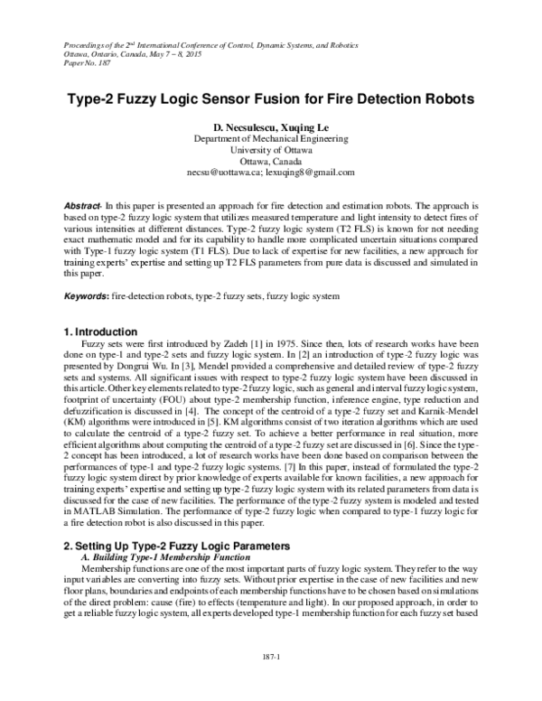 (PDF) Type-2 Fuzzy Logic Sensor Fusion for Fire Detection Robots