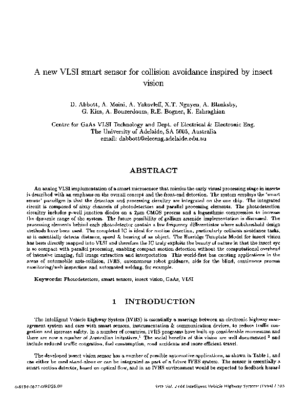 (PDF) New VLSI Smart Sensor for Collision Avoidance Inspired by Insect Vision