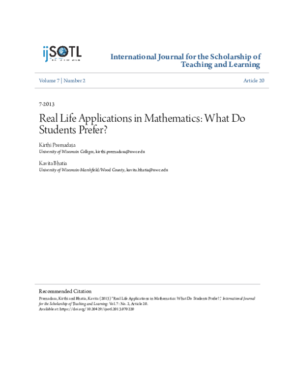 (PDF) Real life applications in mathematics: What do students prefer?