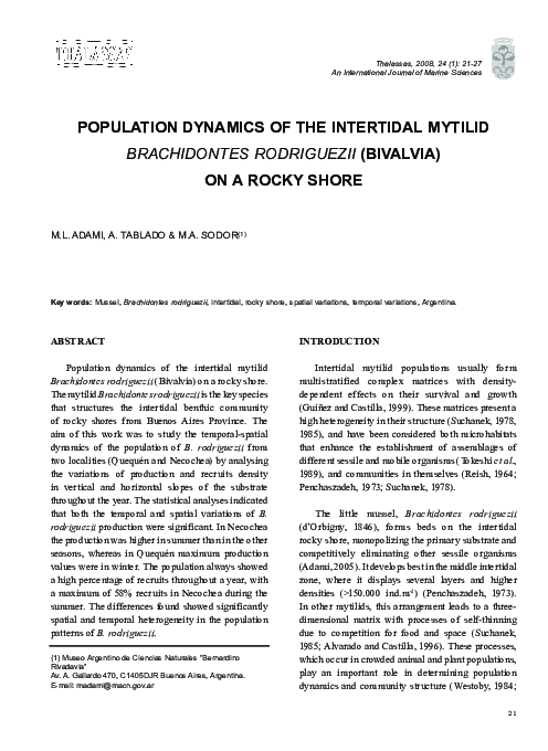 (PDF) Population dynamics of the intertidal mytilid "Brachidontes ...