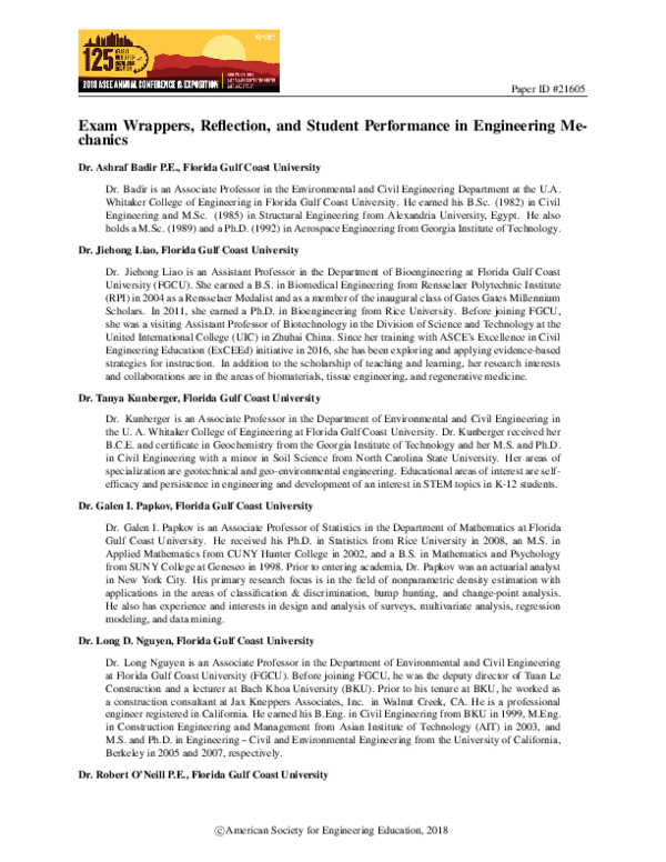 (PDF) Exam Wrappers, Reflection, and Student Performance in Engineering ...