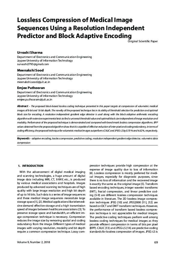 (PDF) Lossless Compression of Medical Image Sequences Using a Resolution Independent Predictor ...
