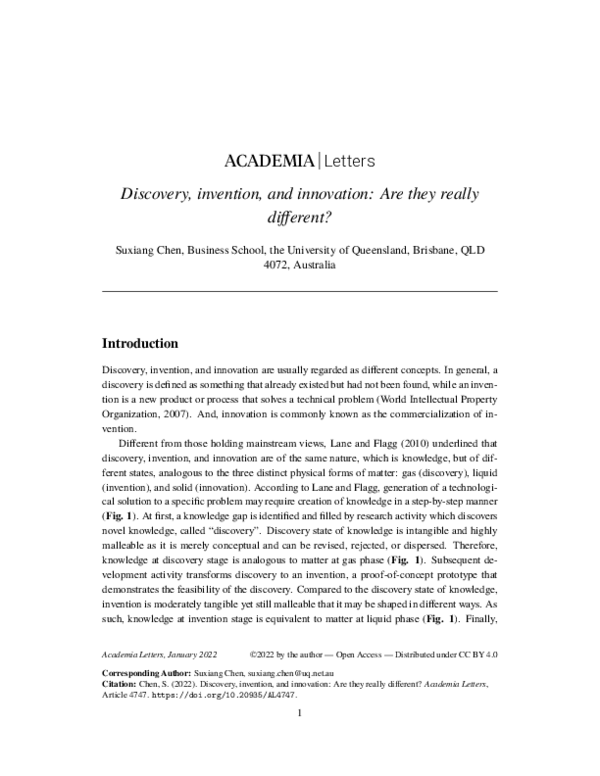 (PDF) Discovery, invention, and innovation: Are they really different?