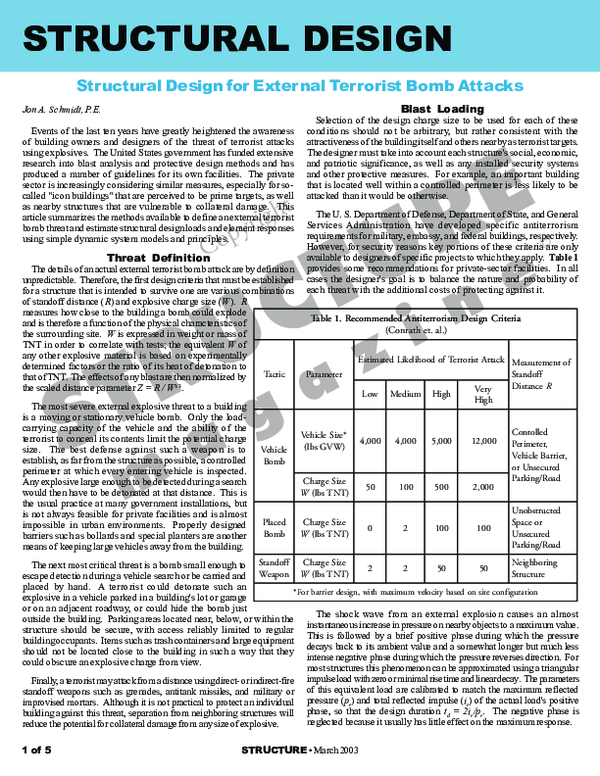 (PDF) Structural Design for External Terrorist Bomb Attacks Blast Loading