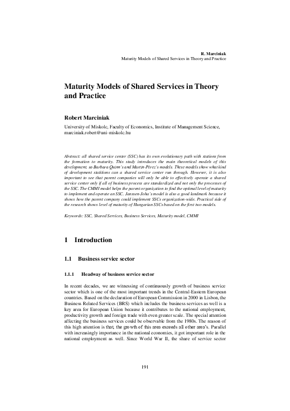(PDF) Maturity Models of Shared Services in Theory and Practice