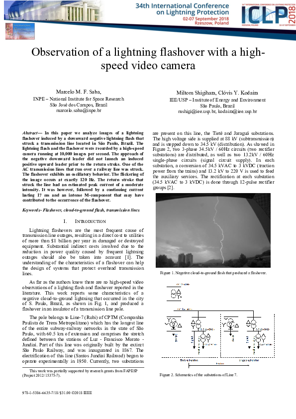(PDF) Observation of a lightning flashover with a high-speed video camera