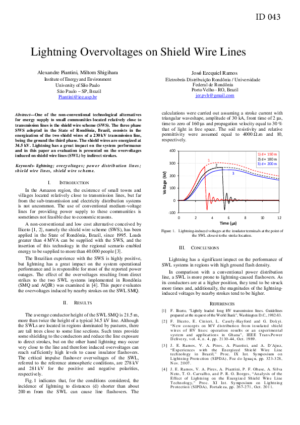 (PDF) Lightning overvoltages on shield wire lines