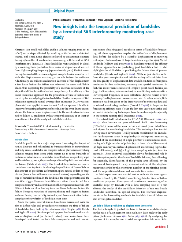Pdf New Insights Into The Temporal Prediction Of Landslides By A Terrestrial Sar