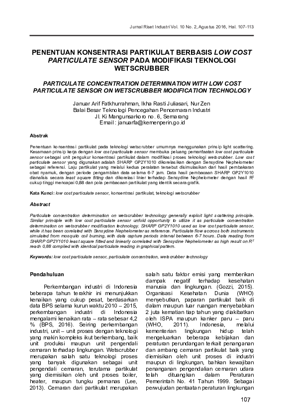 (PDF) Penentuan Konsentrasi Partikulat Berbasis Low Cost Particulate ...