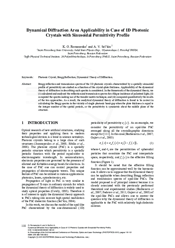 (PDF) Dynamical Diffraction Area Applicability in Case of 1D Photonic Crystals with Sinusoidal ...