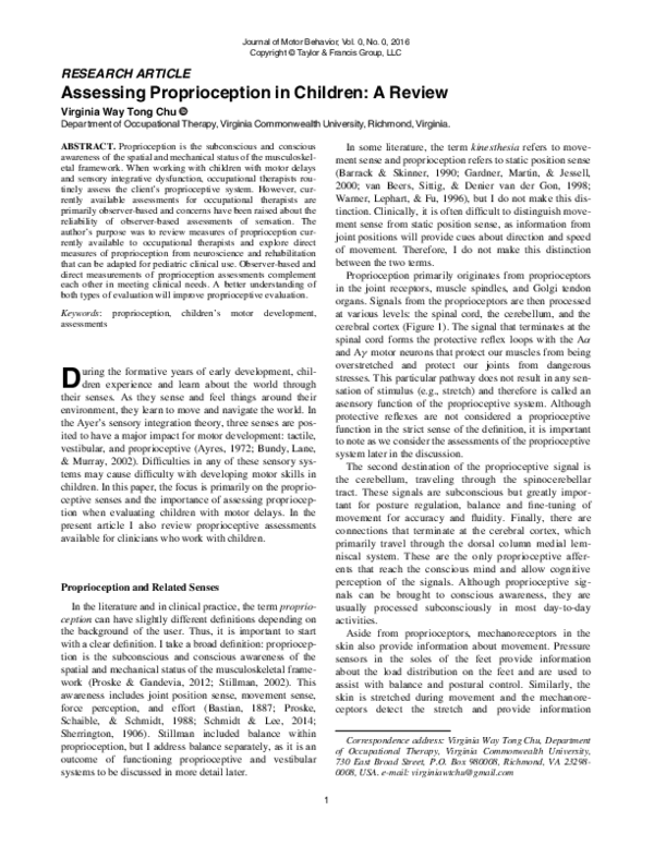 (PDF) Assessing Proprioception in Children: A Review