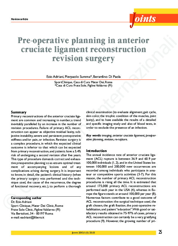 (PDF) Pre-operative planning in anterior cruciate ligament ...