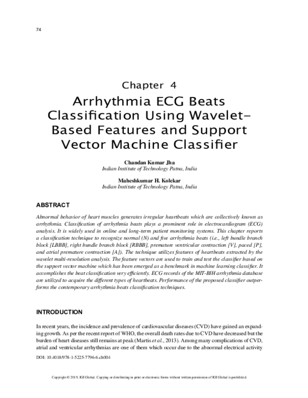 (PDF) ECG Arrhythmia Classification Using Wavelets