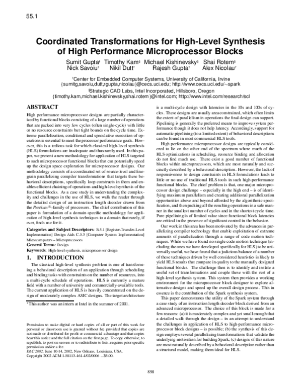 (PDF) Coordinated transformations for high-level synthesis of high ...