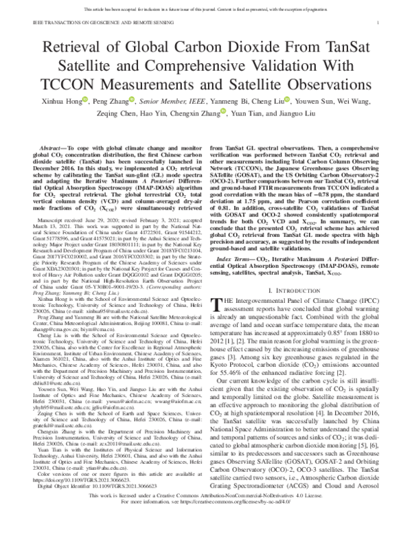 (PDF) Retrieval of Global Carbon Dioxide From TanSat Satellite and Comprehensive Validation With ...
