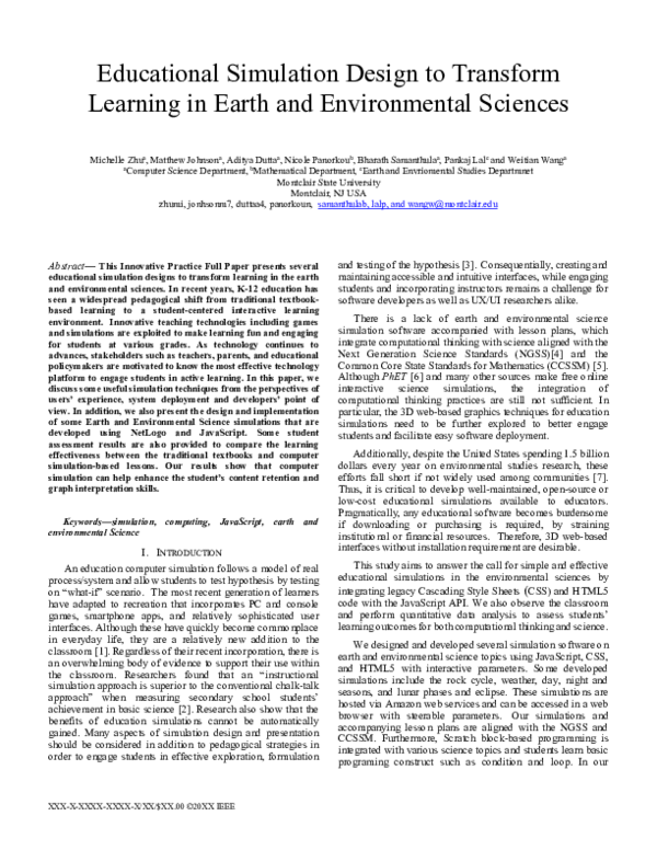 (PDF) Educational Simulation Design to Transform Learning in Earth and ...