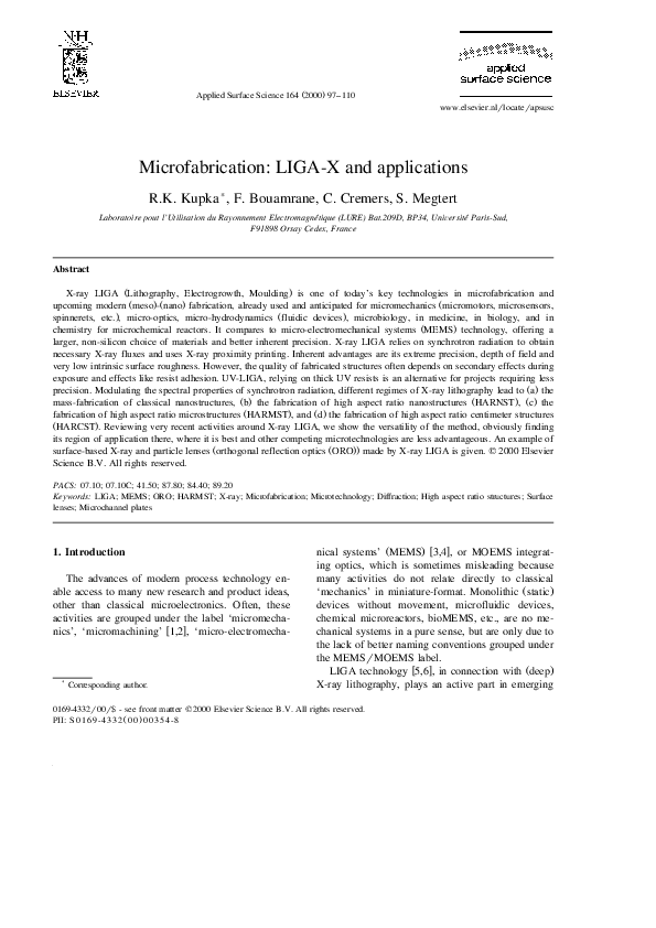 (PDF) Microfabrication: LIGA-X and applications