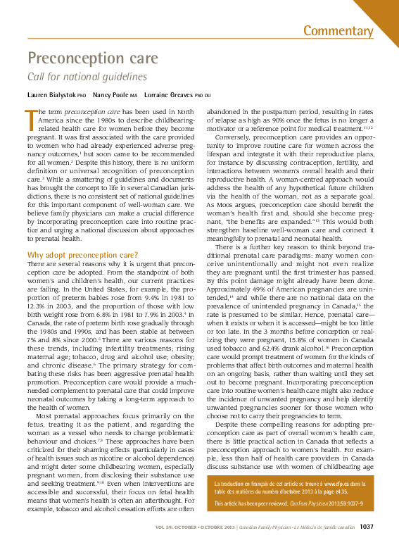 (PDF) Preconception care: call for national guidelines | Lauren ...