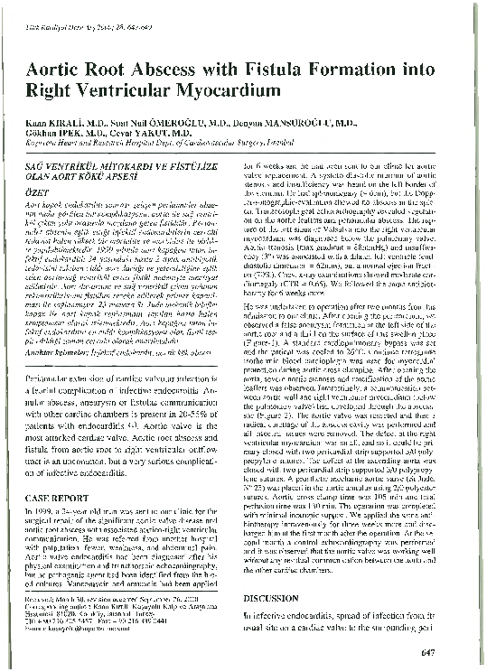 (PDF) Aortic Root Abscess With Fistula Formation into Right Ventricular ...