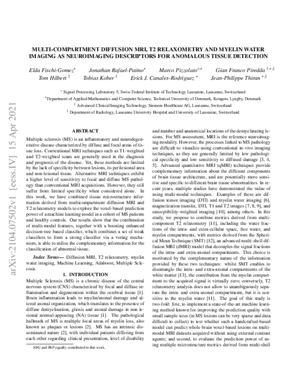 (PDF) Multi-Compartment Diffusion Mri, T2 Relaxometry And Myelin Water Imaging As Neuroimaging ...