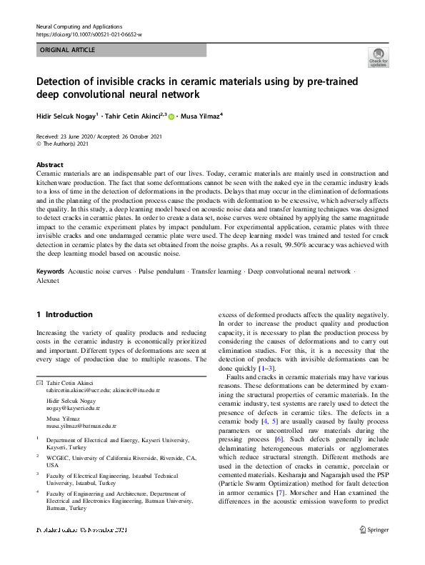 (PDF) Detection of invisible cracks in ceramic materials using by pre-trained deep convolutional ...