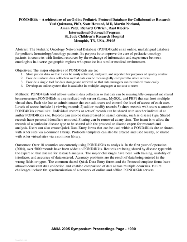 (PDF) POND4Kids Architecture of an Online Pediatric Protocol Database ...