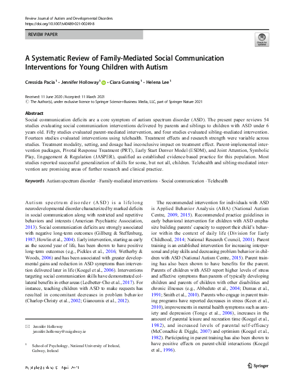 (PDF) A Systematic Review of Family-Mediated Social Communication ...