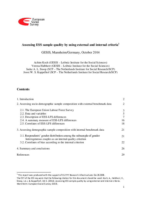 (PDF) Assessing ESS sample quality by using external and internal criteria
