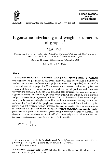(PDF) Eigenvalue interlacing and weight parameters of graphs 1